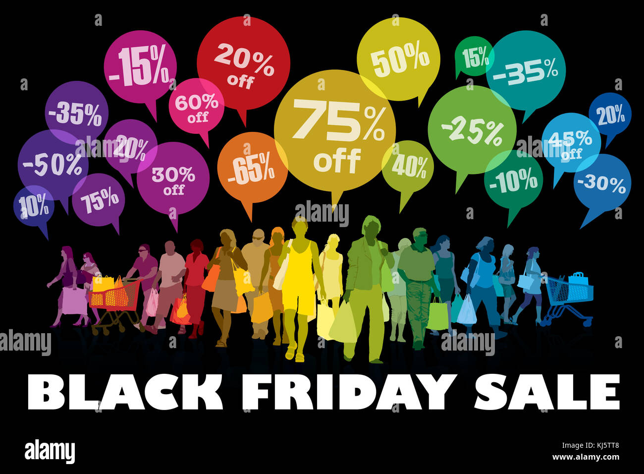 Black Friday Sale. Colorful crowd of people with shopping bags Stock ...