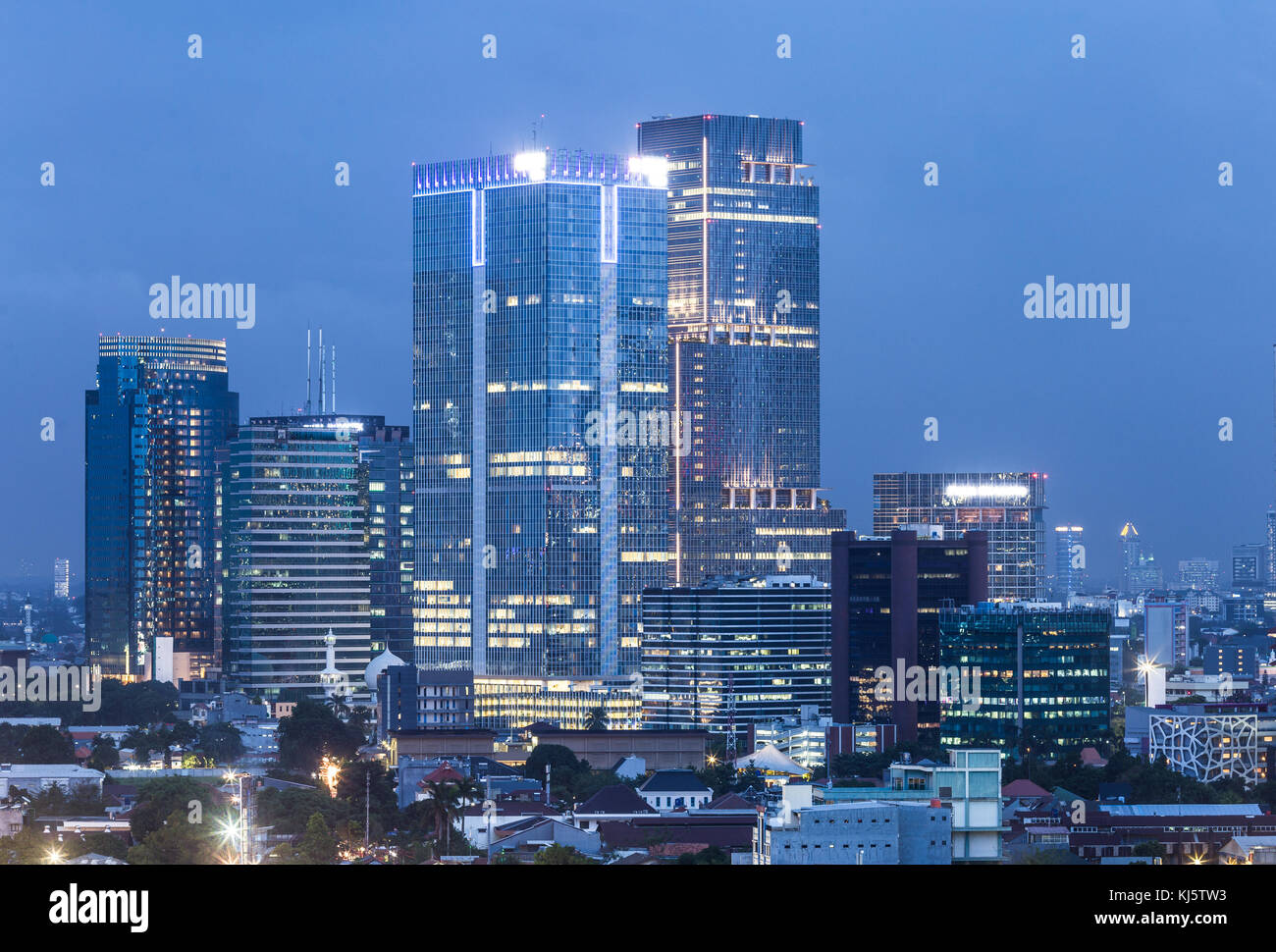 Aerial view of Jakarta business district skyscraper around Kuningan at ...