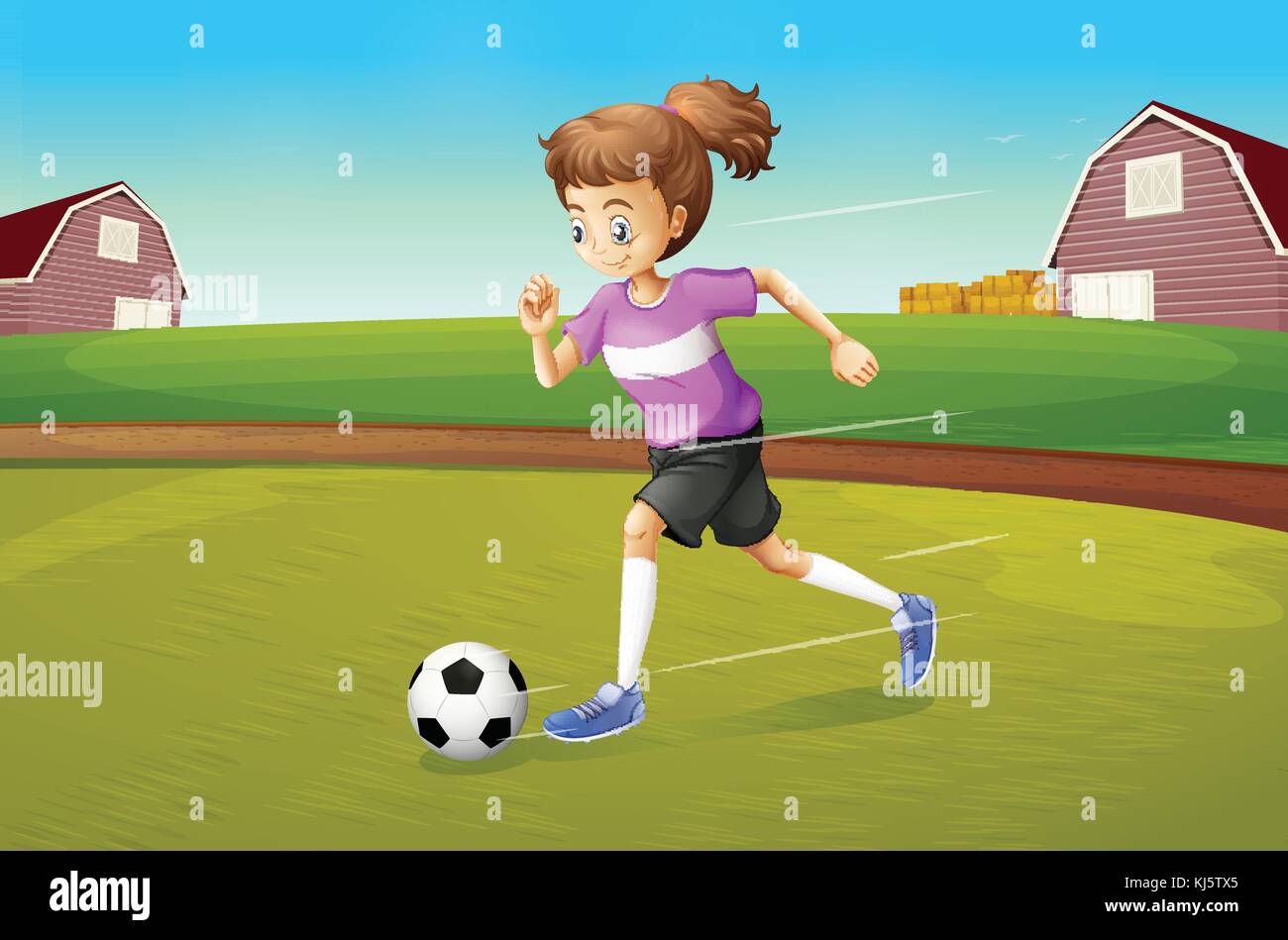 Illustration of a girl playing football at the farm Stock Vector Image ...