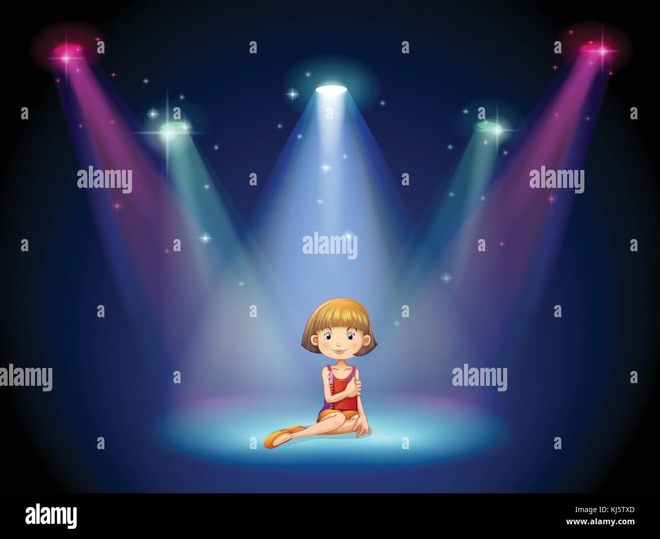 Illustration of a girl acting on the stage with spotlights Stock Vector ...