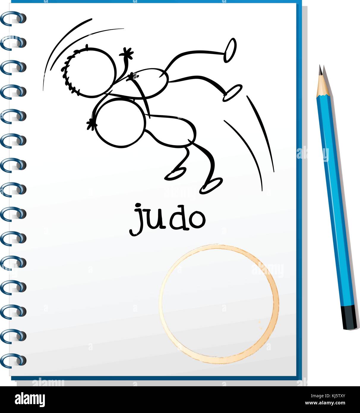 Illustration of a notebook with a sketch of two people doing judo on a ...