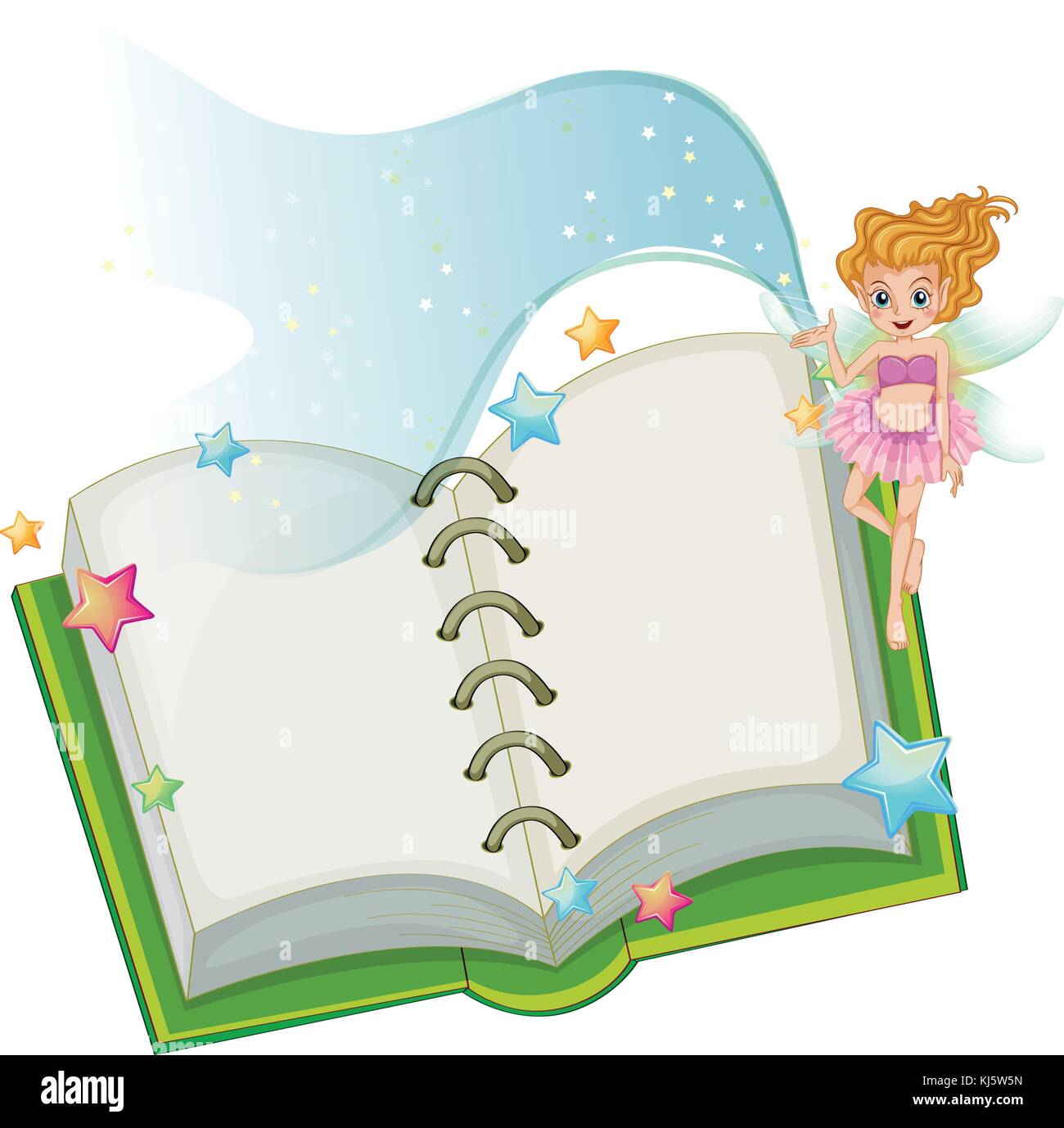 Illustration of an open book with stars and a fairy on a white ...