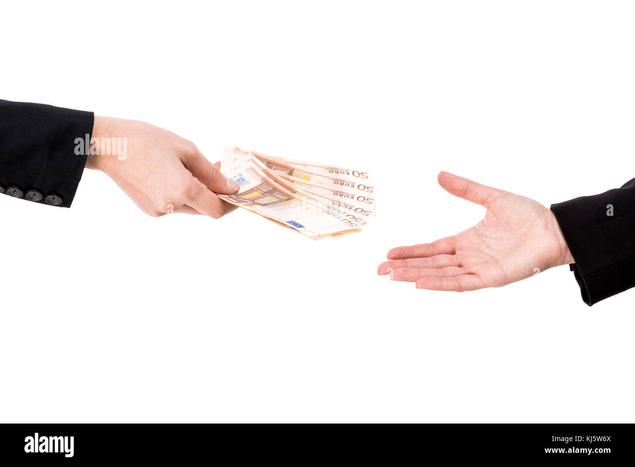 Concept image of hands making and receiving a payment, isolated over ...