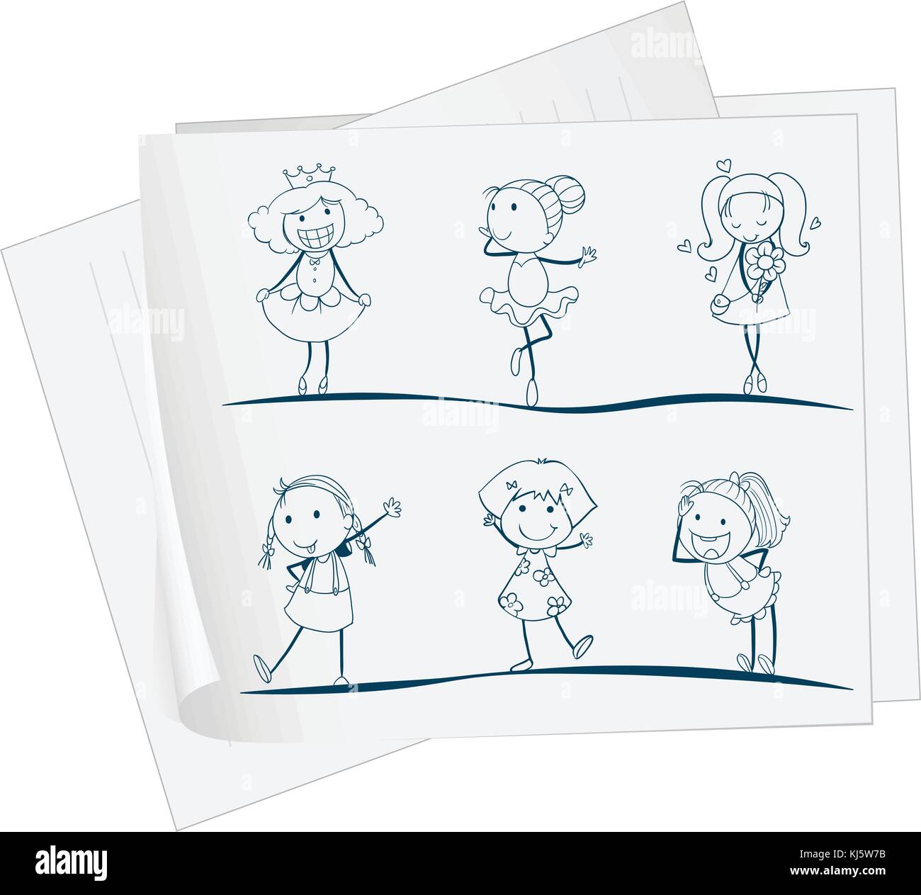 Illustration of a paper with an image of six girls in different ...