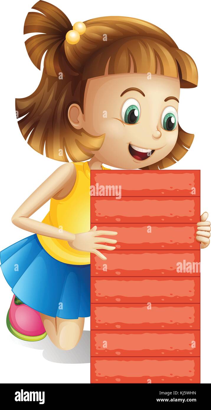 Illustration of a girl holding an empty red board on a white background ...