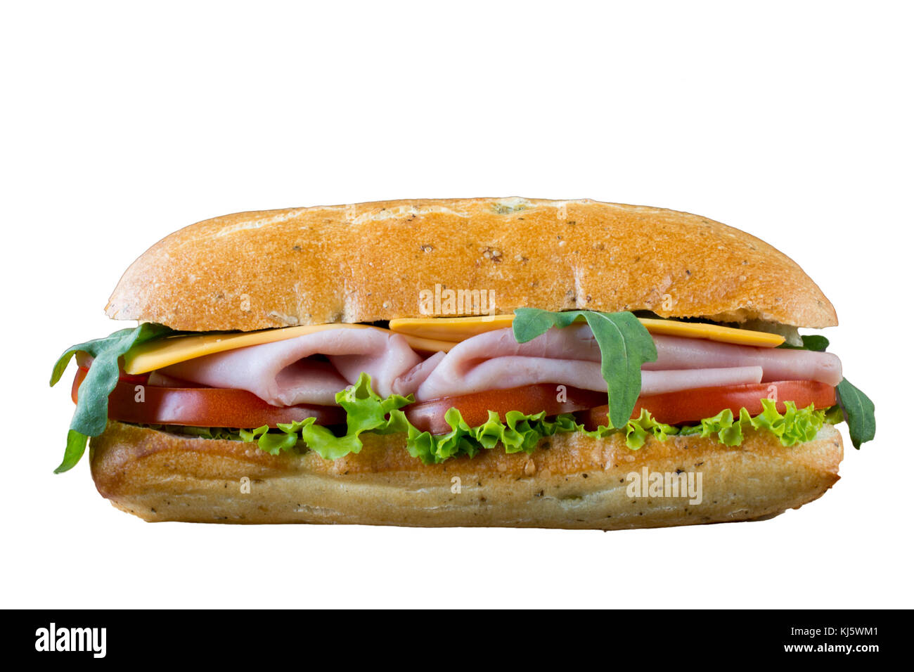 Big panini sandwich with ham and cheese isolated on white background ...