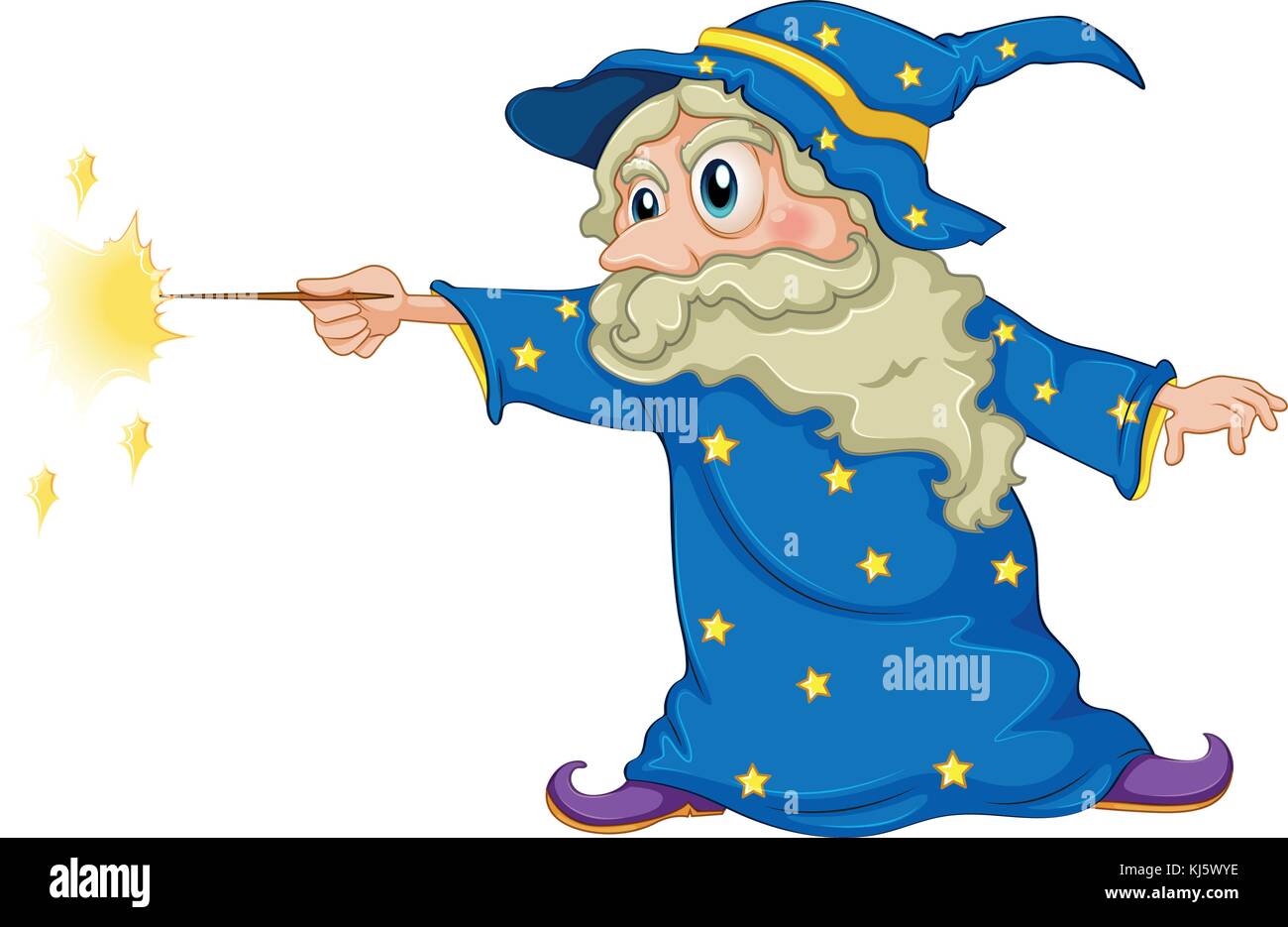 Illustration of a wizard holding a magic wand on a white background ...