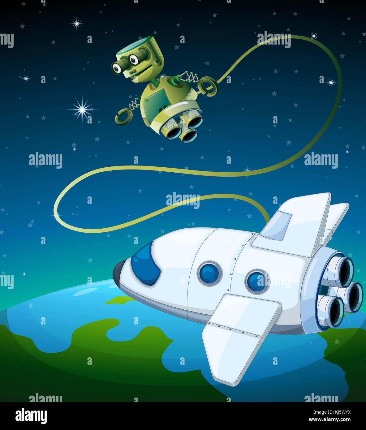 Illustration of an aircraft and a robot at the outerspace Stock Vector ...