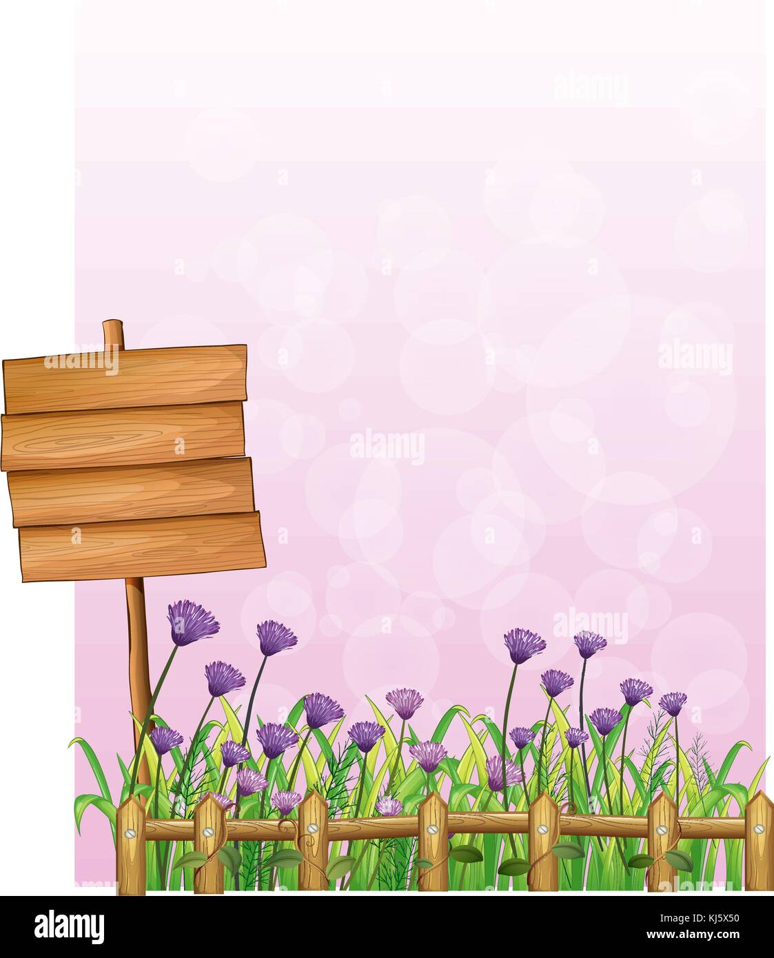 Illustration of a wooden signboard in the garden with lavender flowers ...