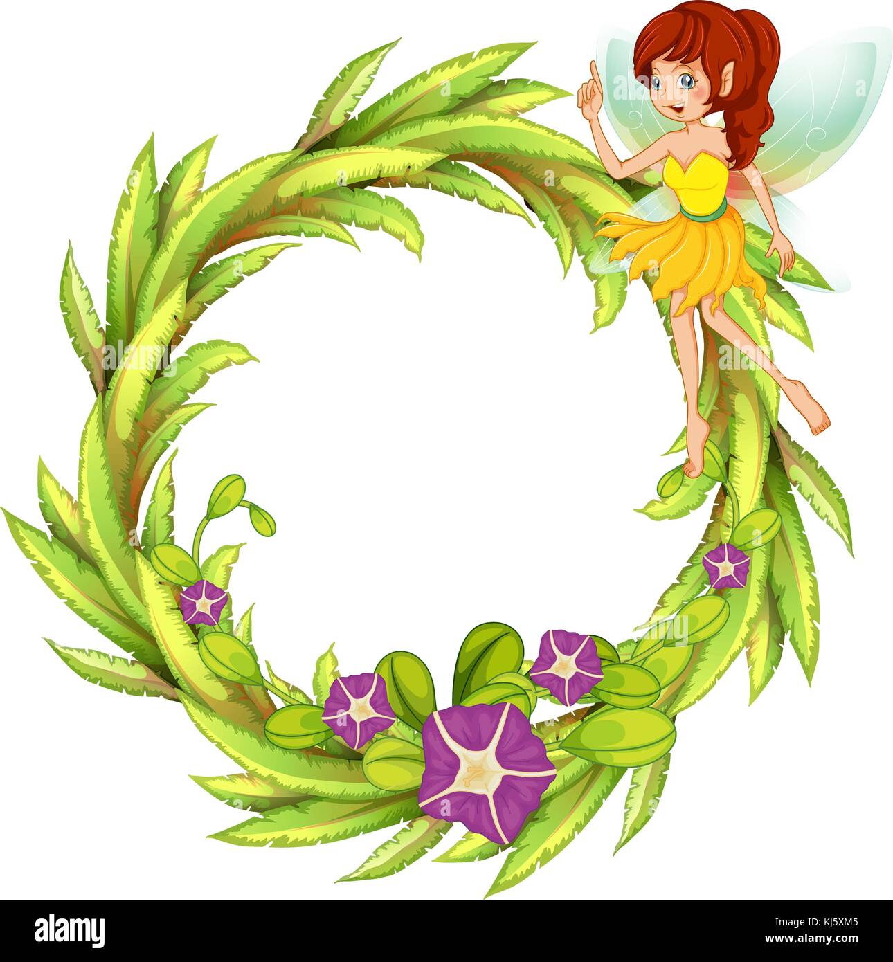 Illustration of a round border with a fairy in a yellow dress on a ...
