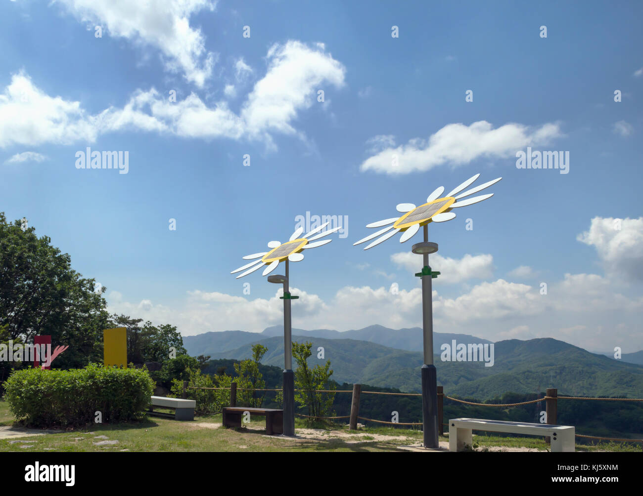 flower solar panels as lamp post with beautiful mountain scenery on ...