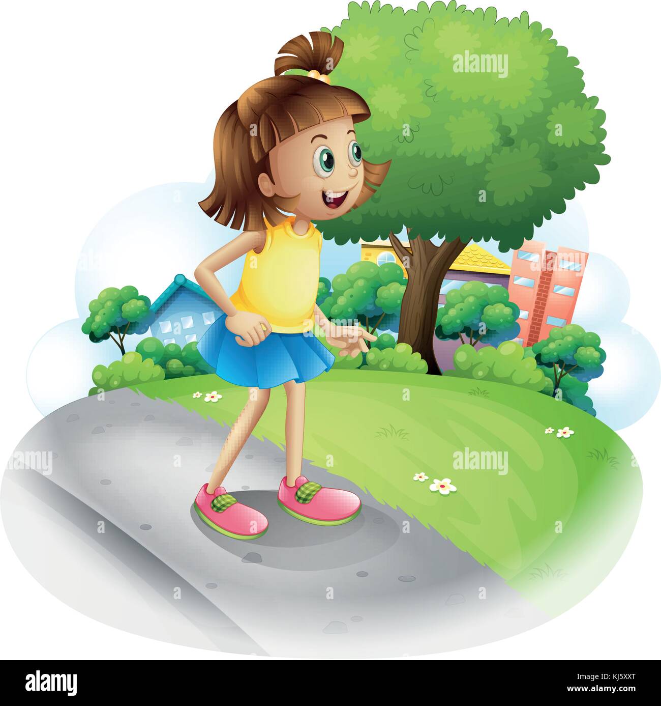 Illustration of a young girl at the street on a white background Stock ...