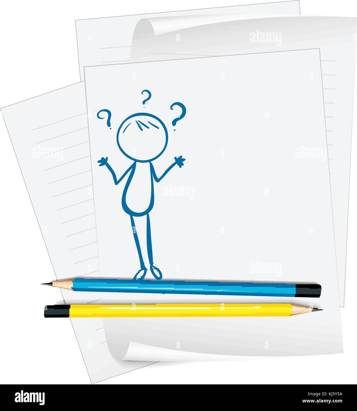 Illustration of a paper with a sketch of a confused person on a white ...