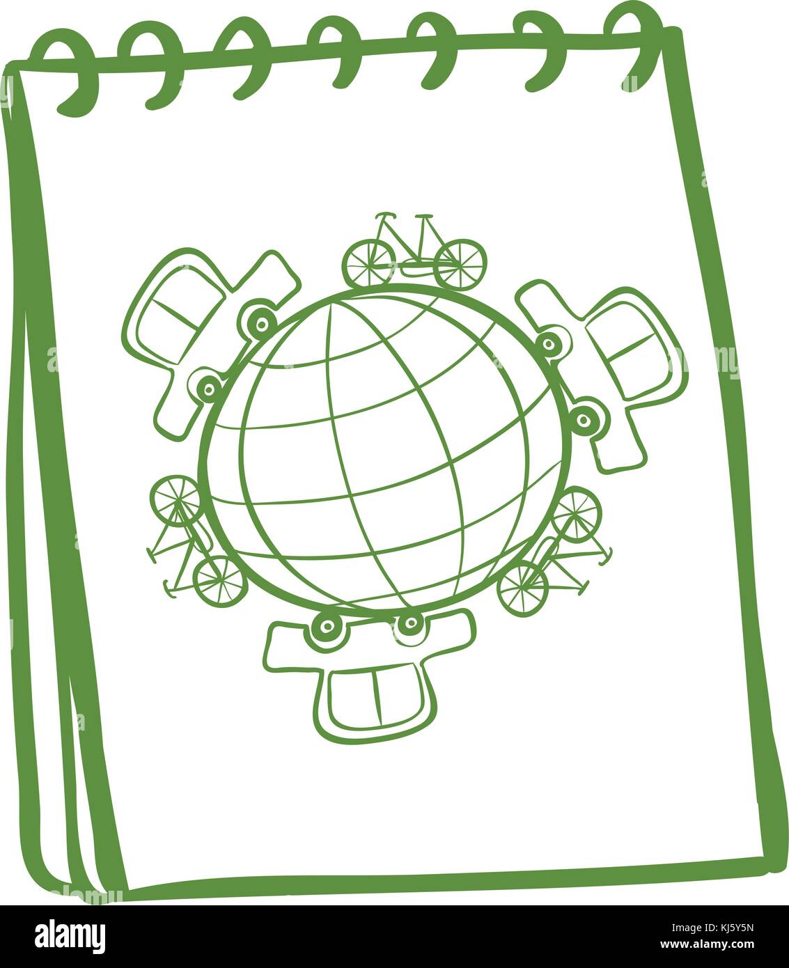 Illustration of a notebook with a green doodle design on a white ...