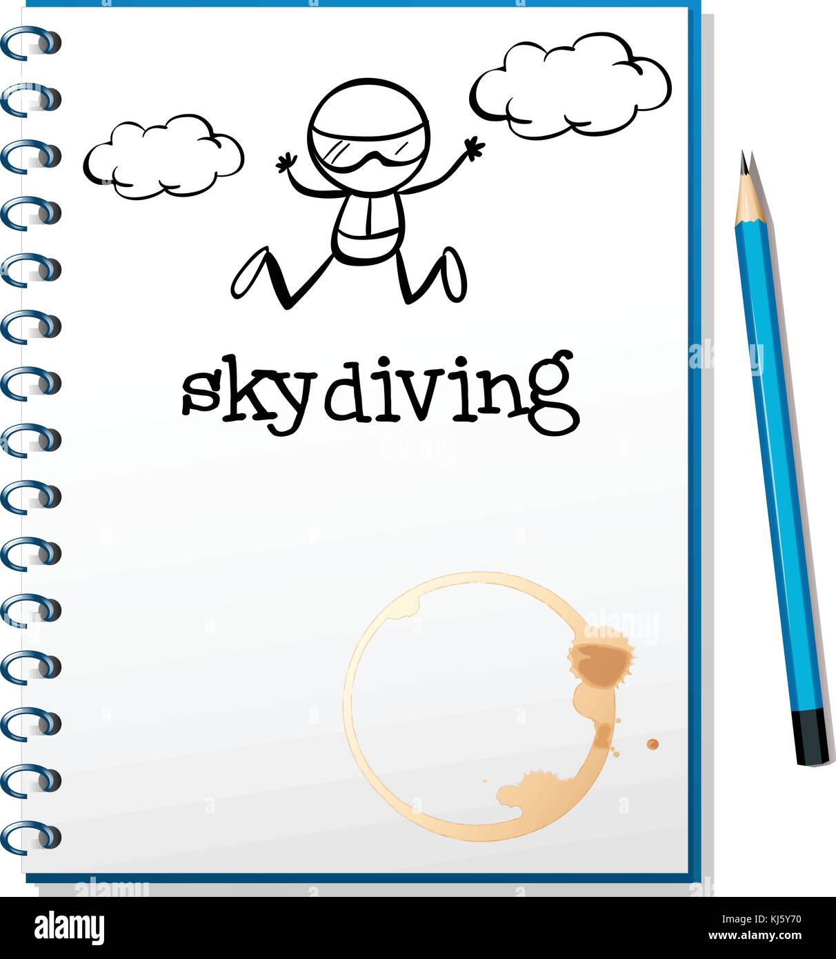 Illustration of a notebook with an image of a person skydiving on a ...
