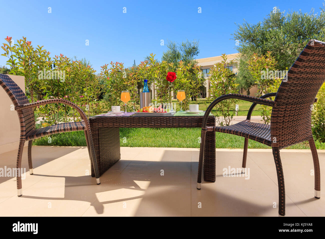 table with breakfast in a luxury room of a tourist resort Stock Photo ...
