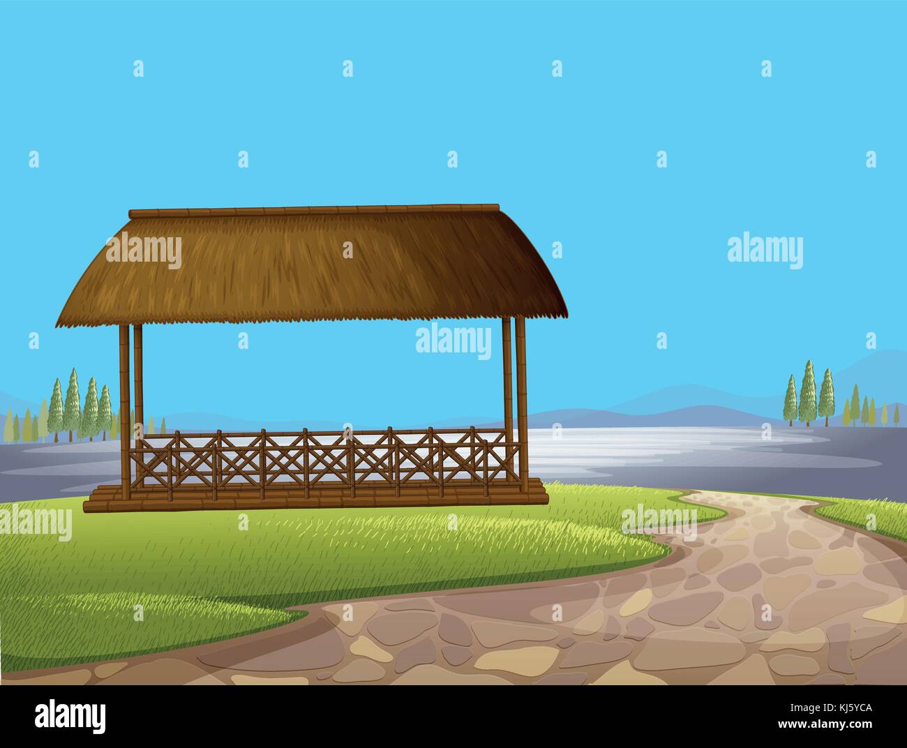 Illustration of a native cottage at the street Stock Vector Image & Art ...