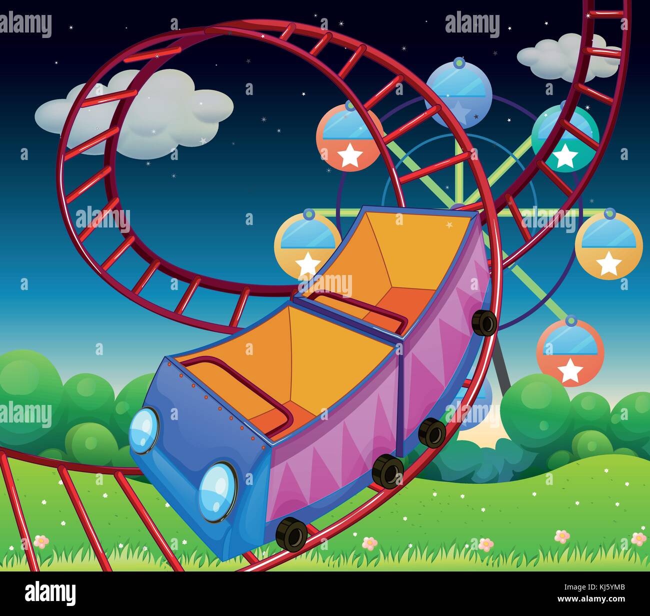 Illustration of a roller coaster ride at the carnival Stock Vector ...