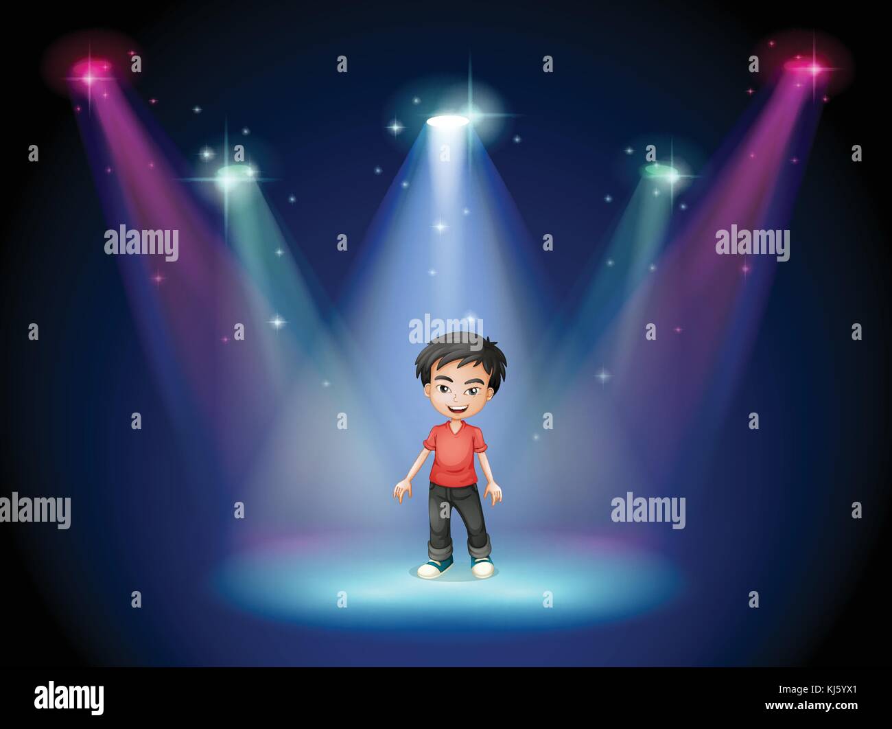 Illustration of a young actor at the center of the stage Stock Vector ...