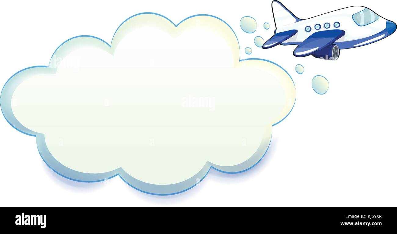 Illustration of an airplane passing through the cloud on a white ...