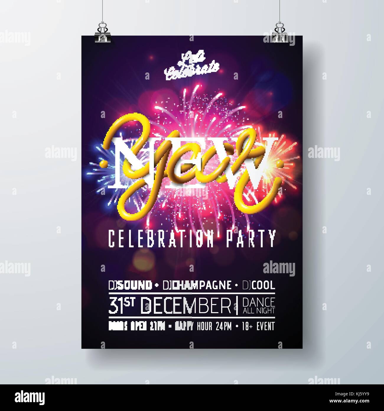New Year Party Celebration Poster Template Illustration with Typography ...