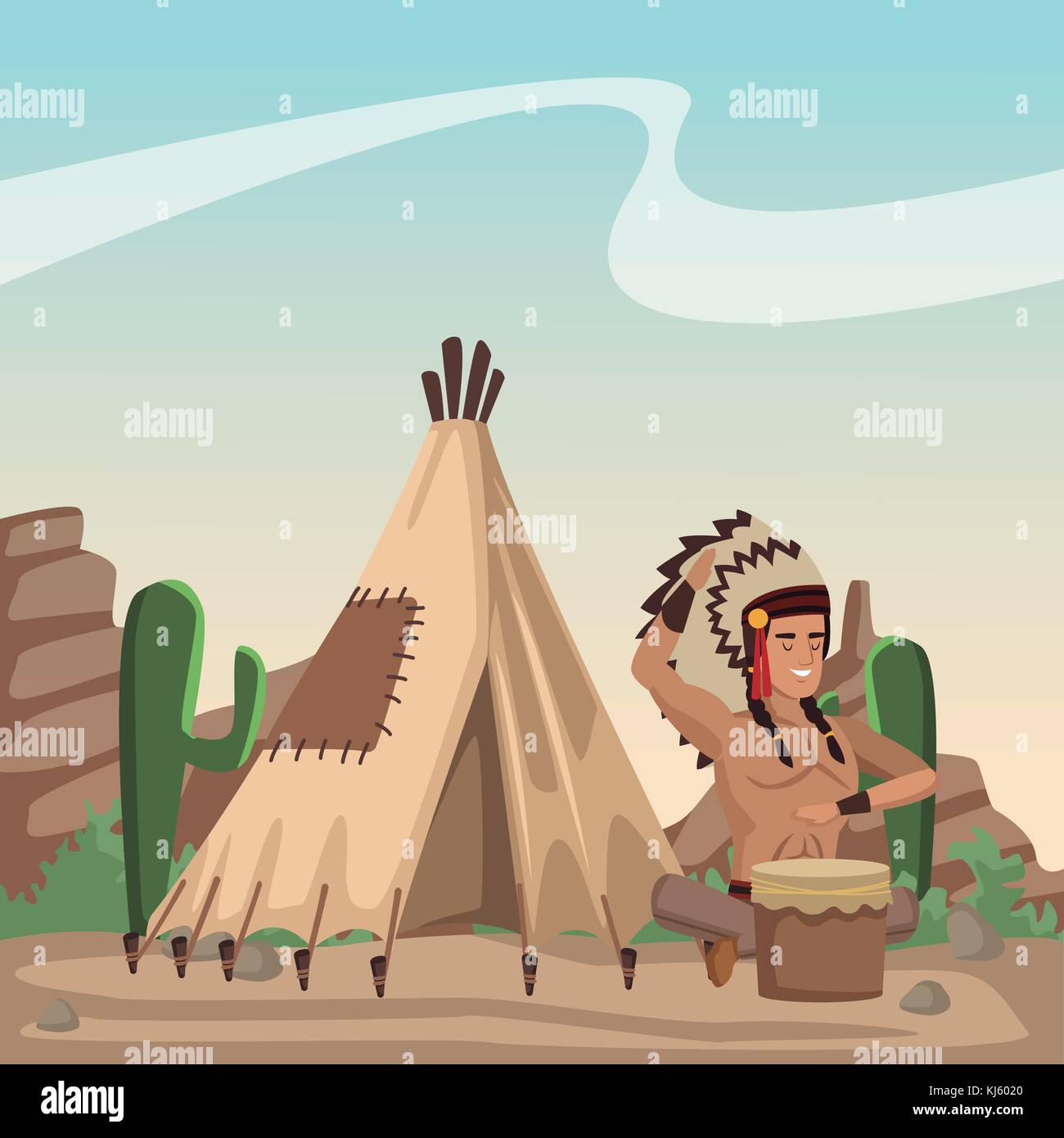 American indian cartoon in desert Stock Vector Image & Art - Alamy