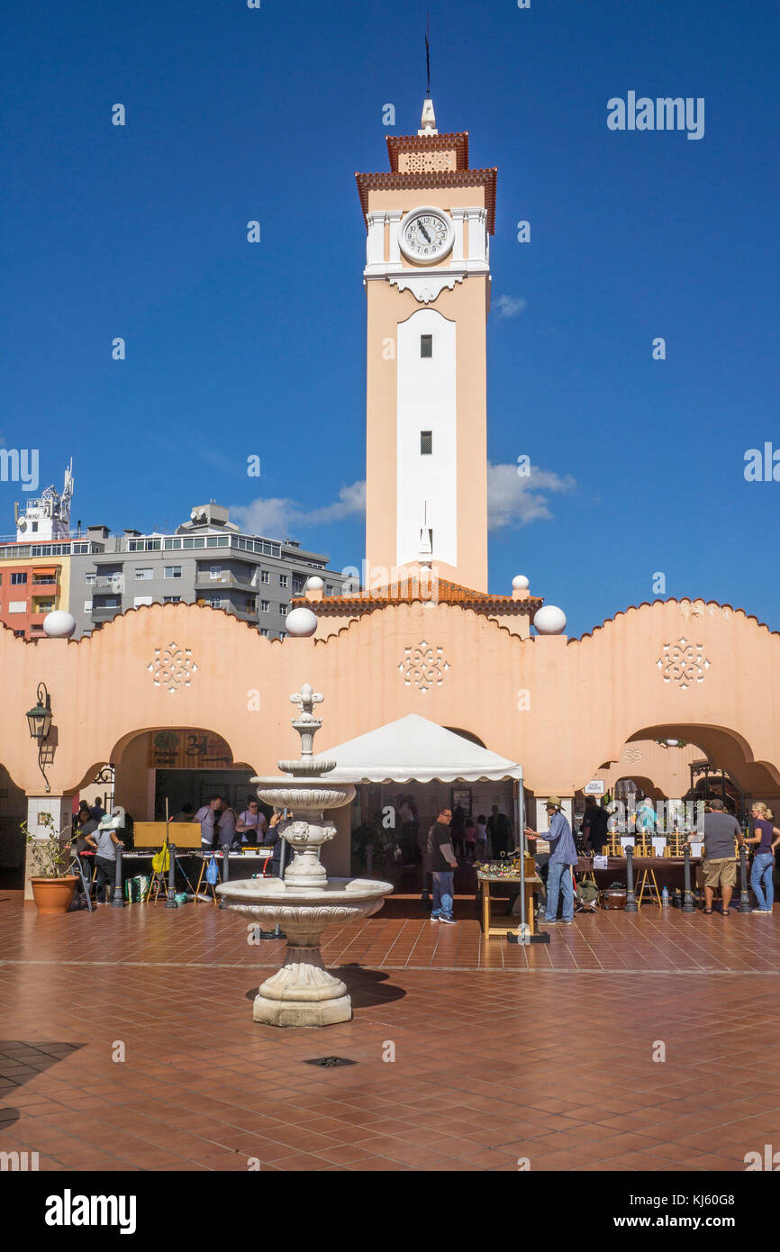 Patio and clock tower of Mercado Nuestra Senora de Africa, Santa Cruz ...