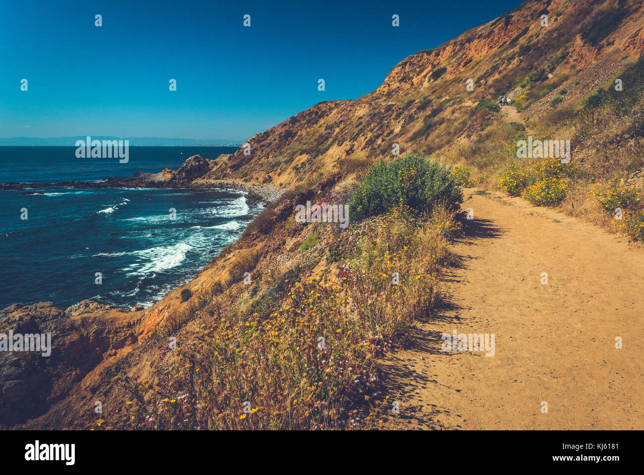 Winding trail along the rugged Pacific coast cliffs in Palos Verdes ...