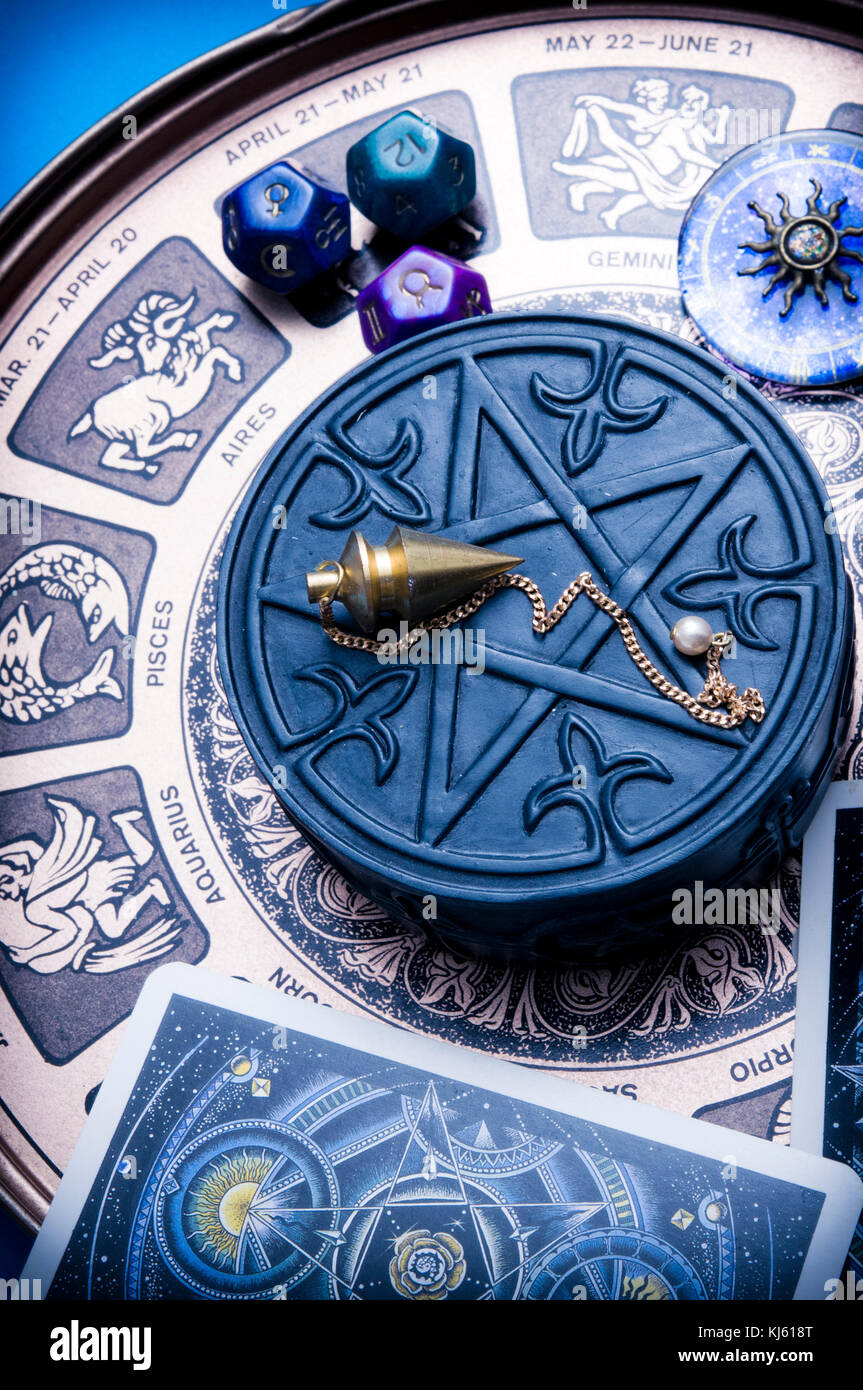 various esoteric objects for divination and fortune telling Stock Photo ...