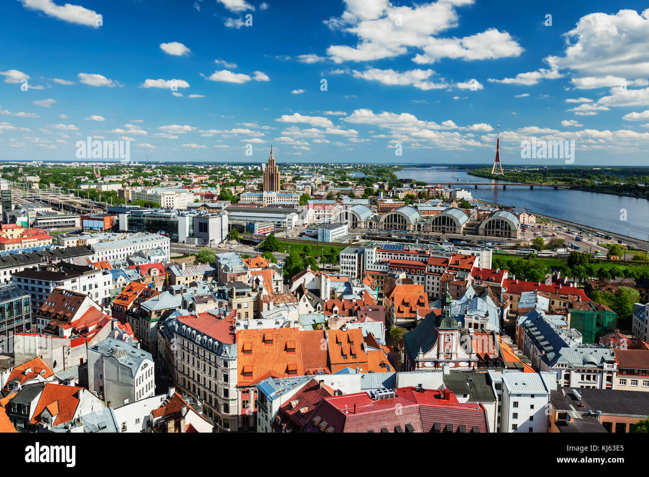 Aerial view of Riga center from St. Peter's Church, Riga, Latvia Stock ...