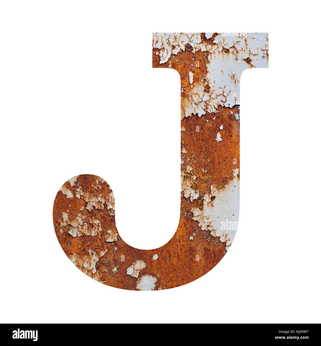 Old rusty metal alphabet, text J. Isolated over the white background ...