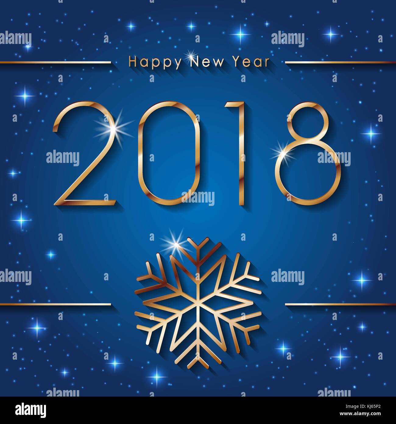 Happy New 2018 Year. Seasons Greetings banner with golden Snowflake ...