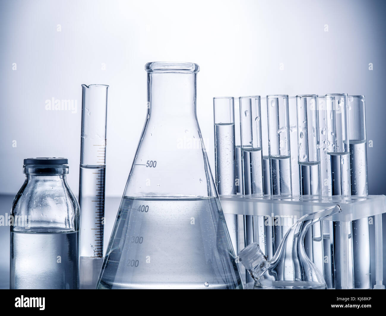 Different laboratory beakers and glassware. Monochrome Stock Photo - Alamy