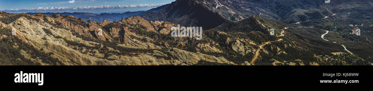 Picturesque panorama of Calabasas Peak Trail winding through the canyon ...