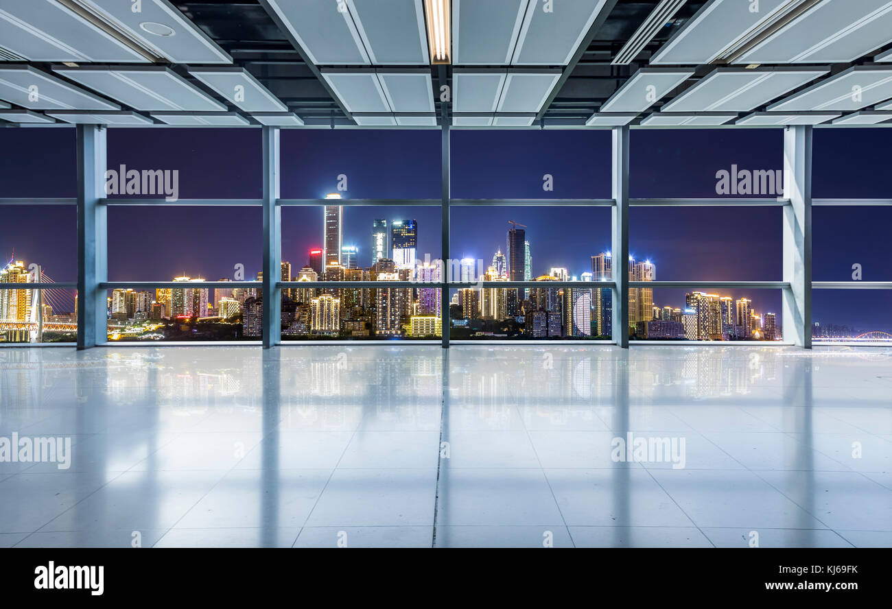 Panoramic skyline and buildings from glass window，chongqing city，china ...