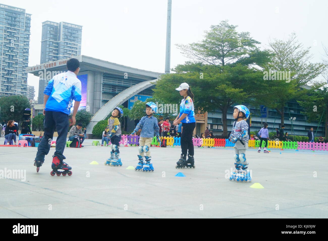 On weekends, Chinese children take regular roller skating training in ...