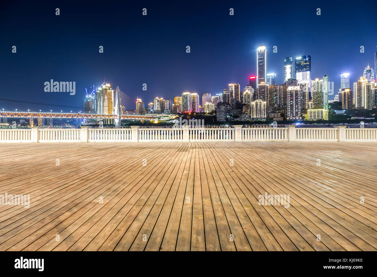 Panoramic skyline and buildings with empty concrete square floor ...