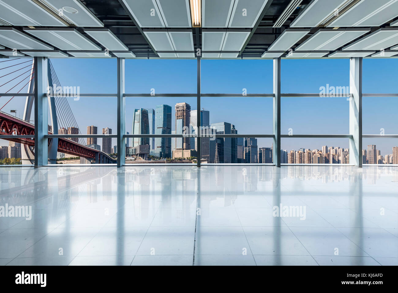 Panoramic skyline and buildings from glass window，chongqing city，china ...