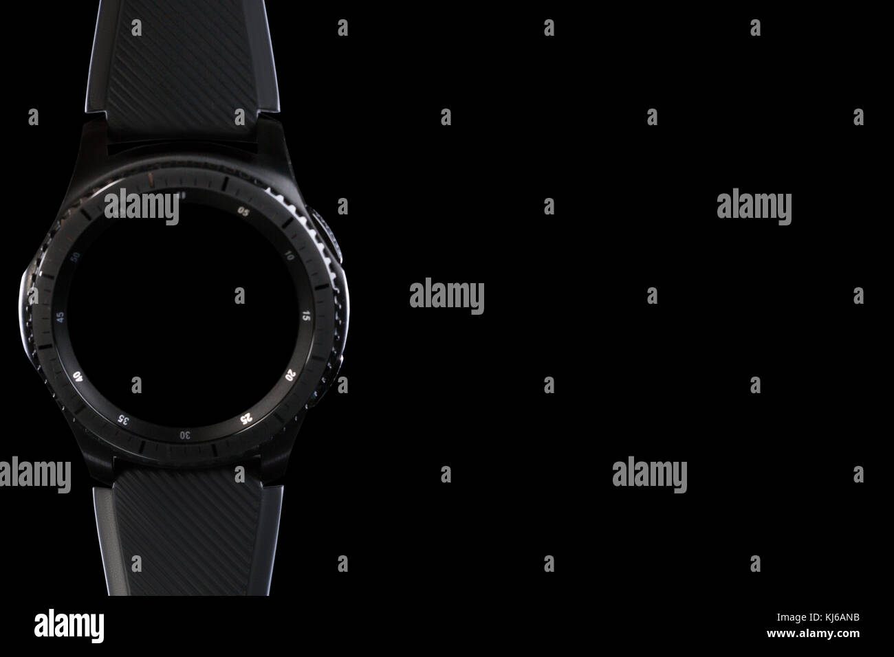 smart watch with an empty dial isolated on a black background Stock ...