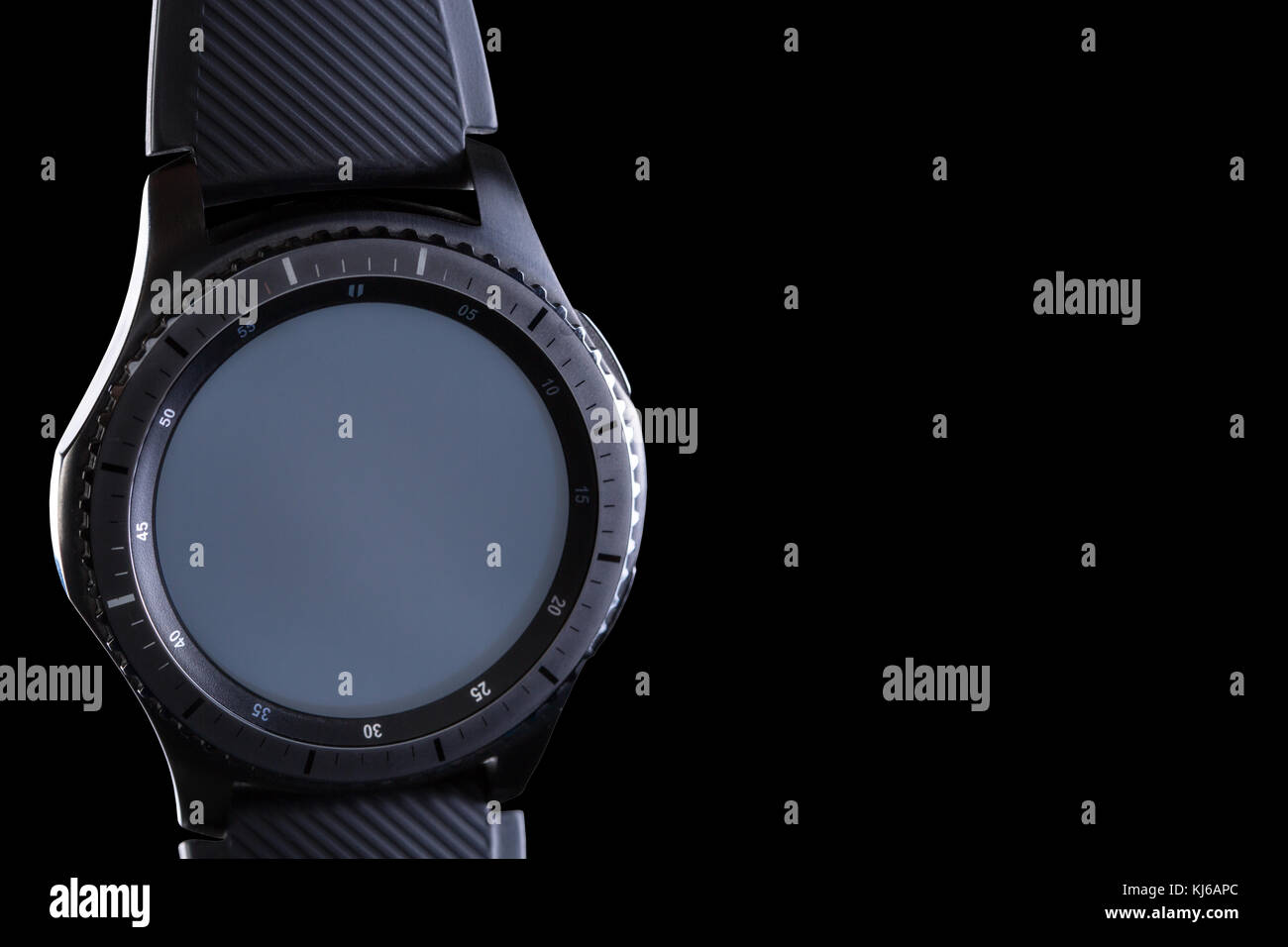 smart watch with an empty dial isolated on a black background Stock ...