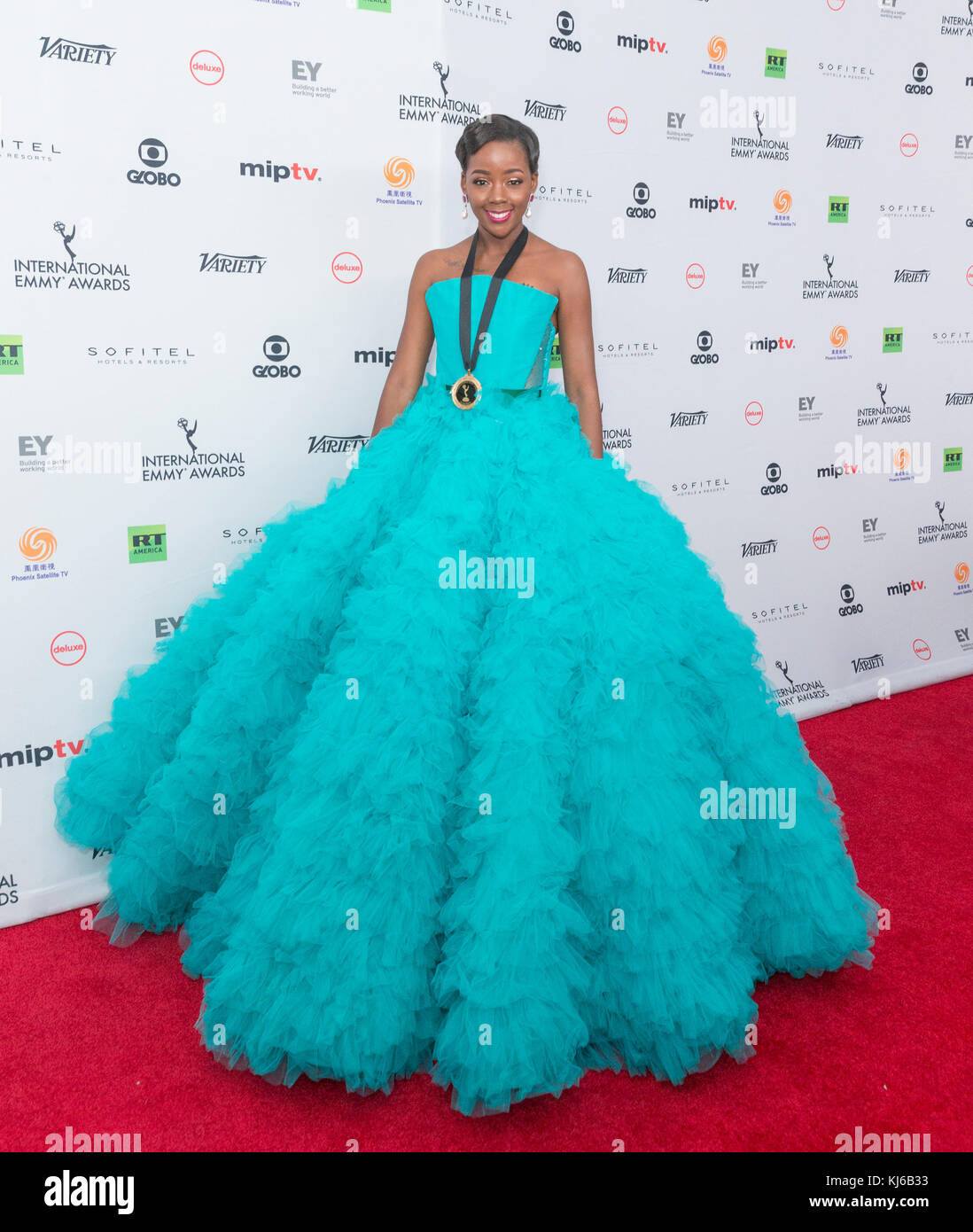 Thuso Mbedu attends 2017 International Emmy Awards at Hilton Hotel ...