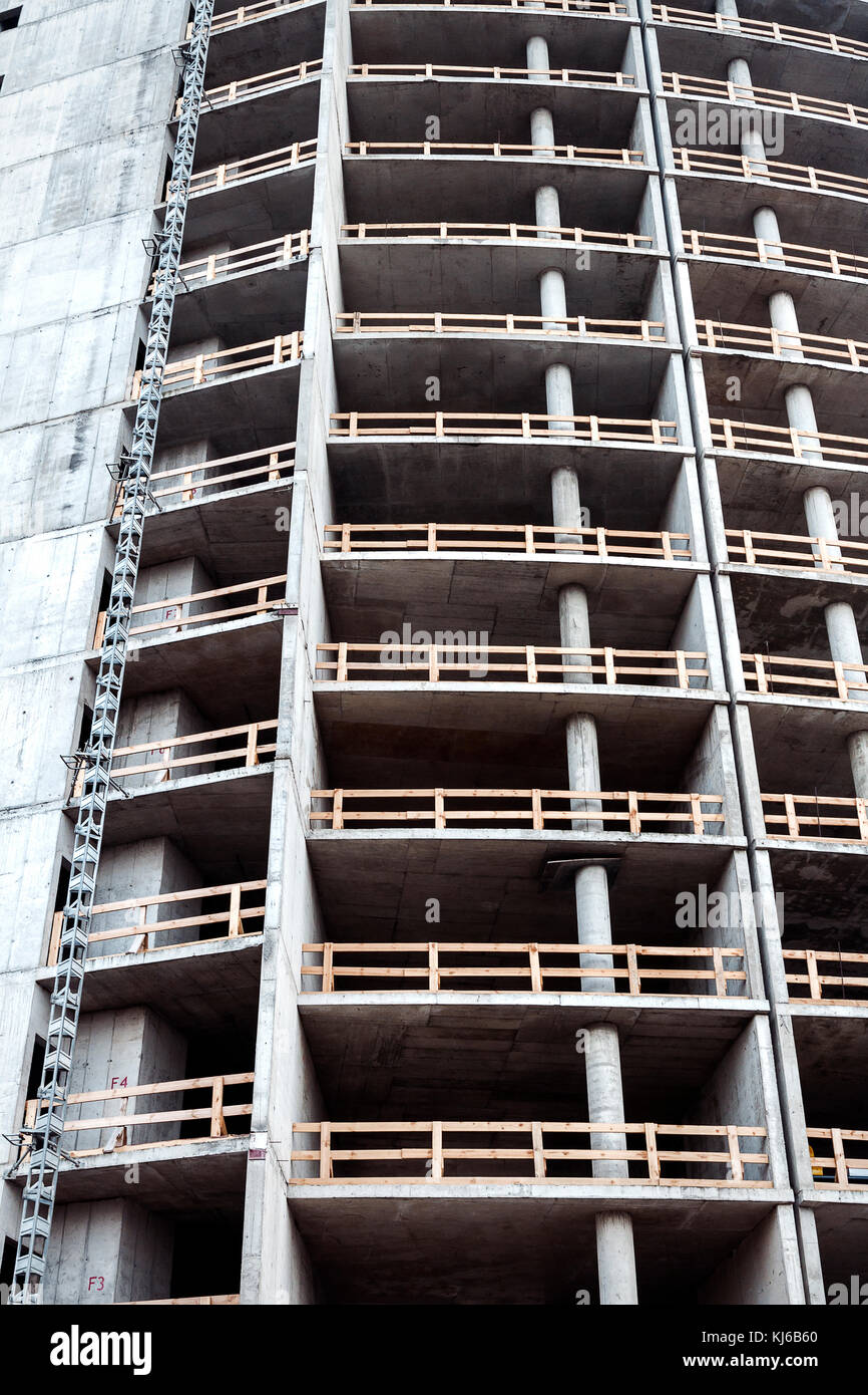 Closeup shot of unfinished apartment building wall at a construction ...