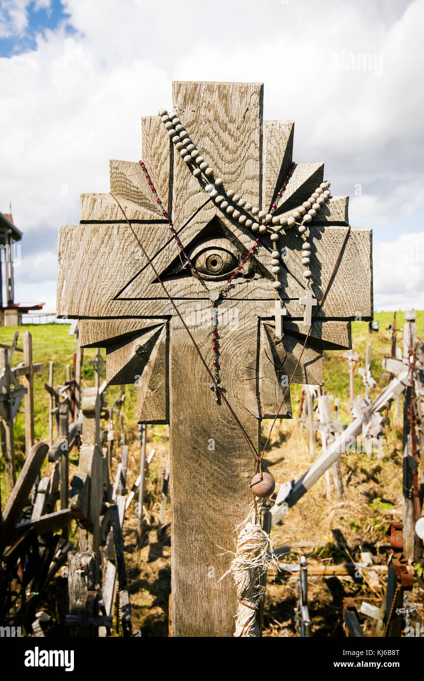 Close up shot of crosses in the Hill of Crosses a famous site of ...