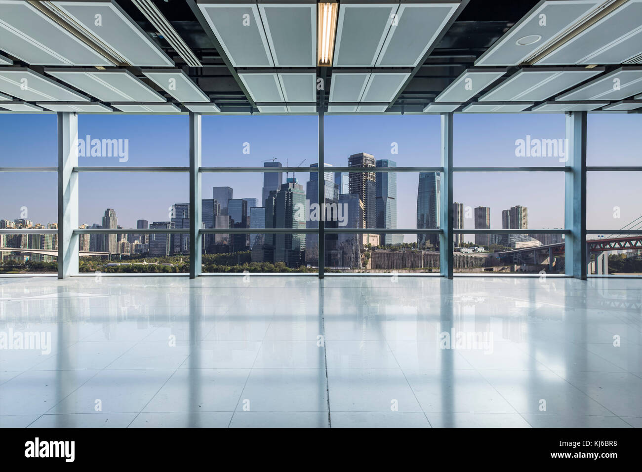 Panoramic skyline and buildings from glass window，chongqing city，china ...