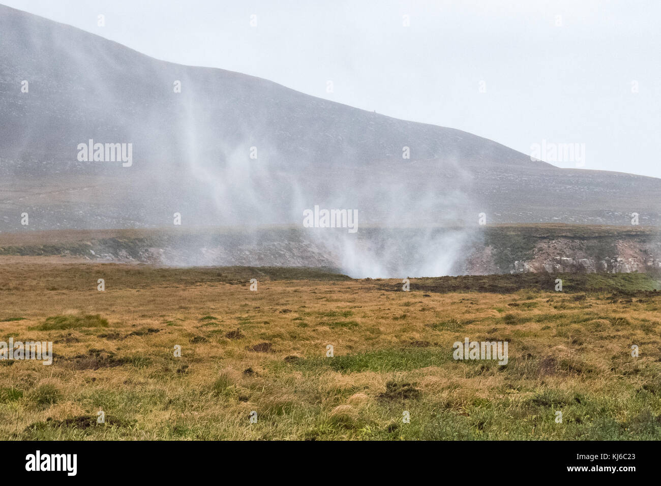 waterfall being blown upwards backwards during windy weather close to ...