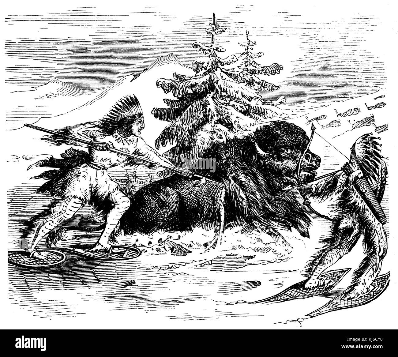 Indian buffalo hunt in winter (Indianische Büffeljagd im Winter Stock ...