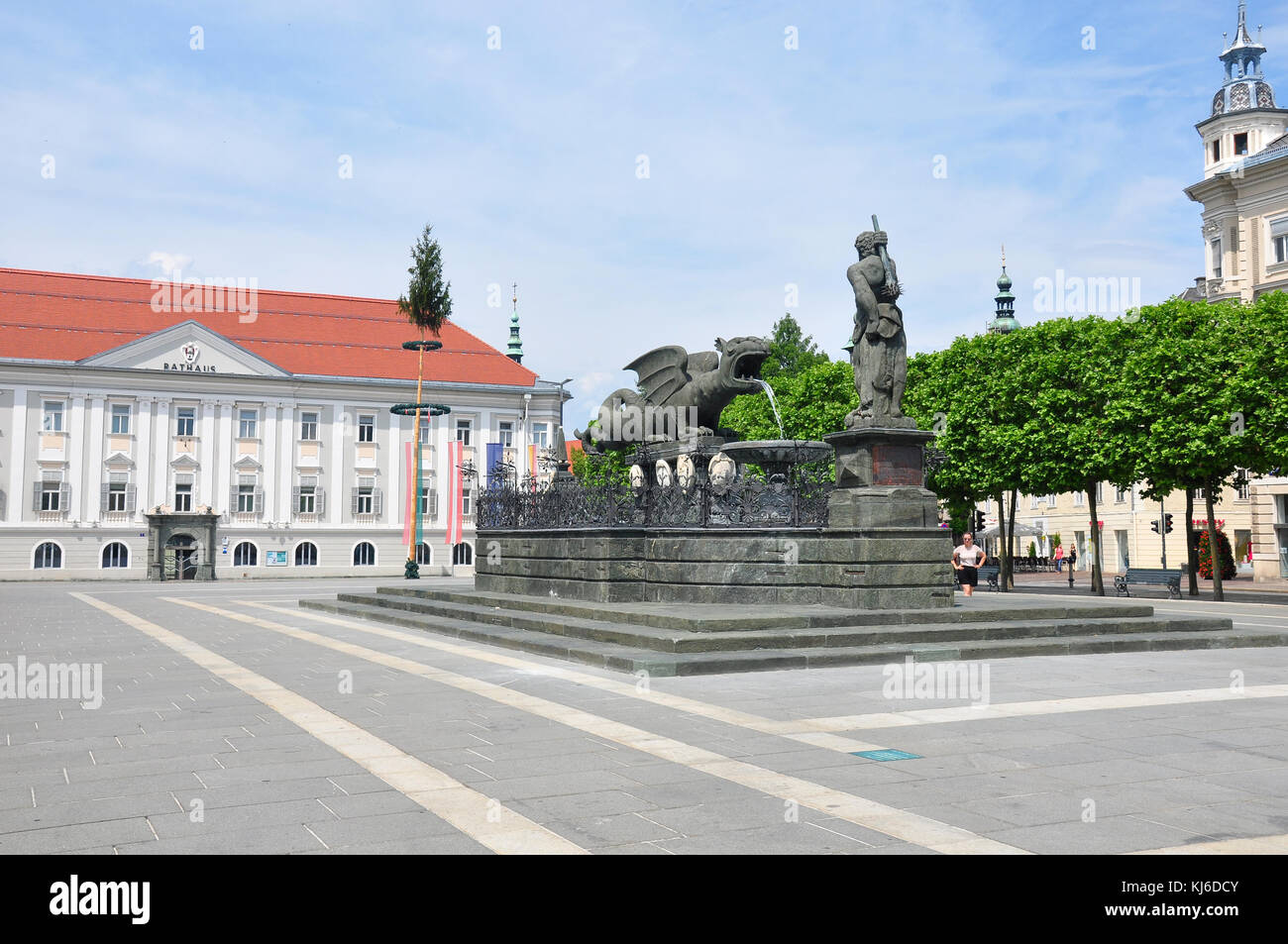 Klagenfurt, Austria - June 4, 2017: Lindwurmbrunnen (Lindworm Fountain ... Klagenfurt, Austria - June 4, 2017: Lindwurmbrunnen (Lindworm Fountain ...