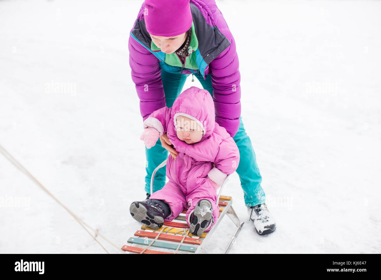 Ride on a sled in the winter woods Stock Photo - Alamy