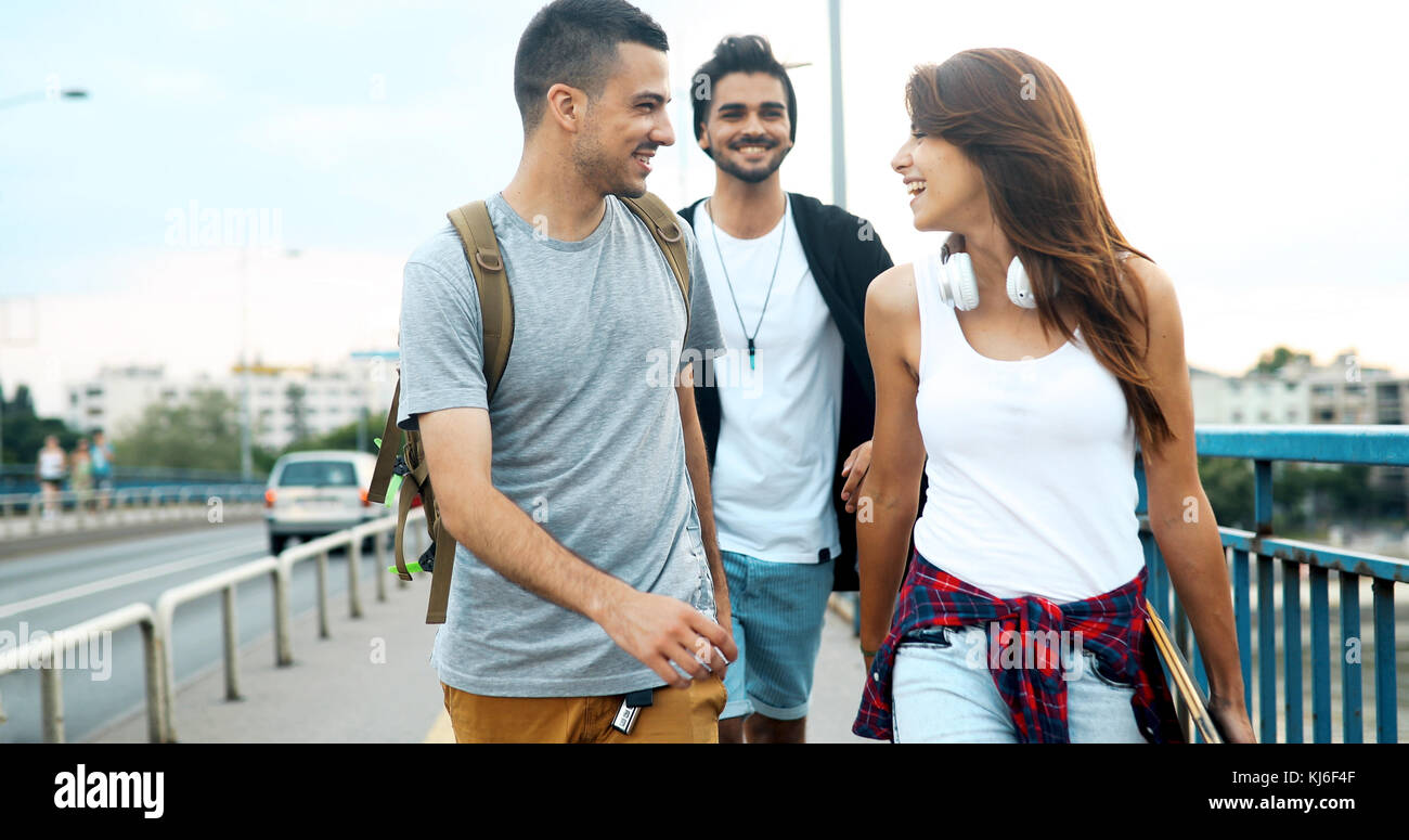 Group of happy friends hang out together Stock Photo - Alamy
