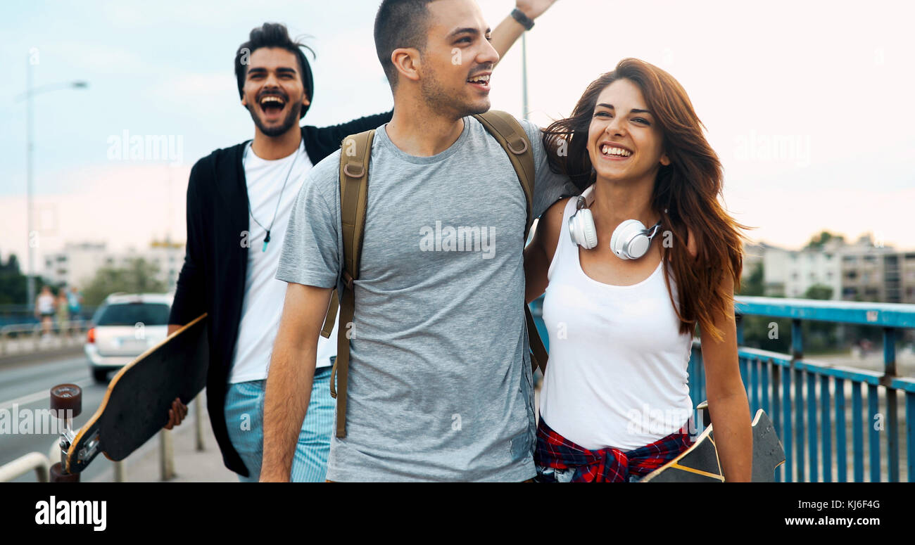 Group of happy friends hang out together Stock Photo - Alamy